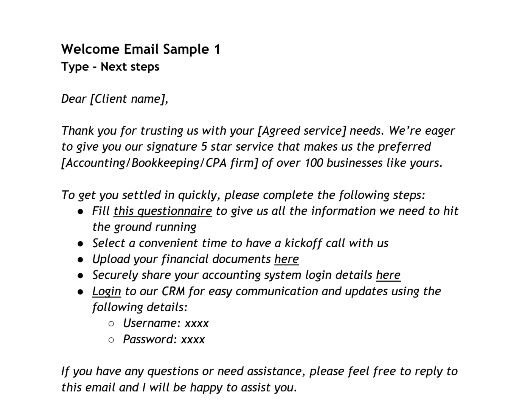Accounting New Client Welcome Email Templates Financial Cents
