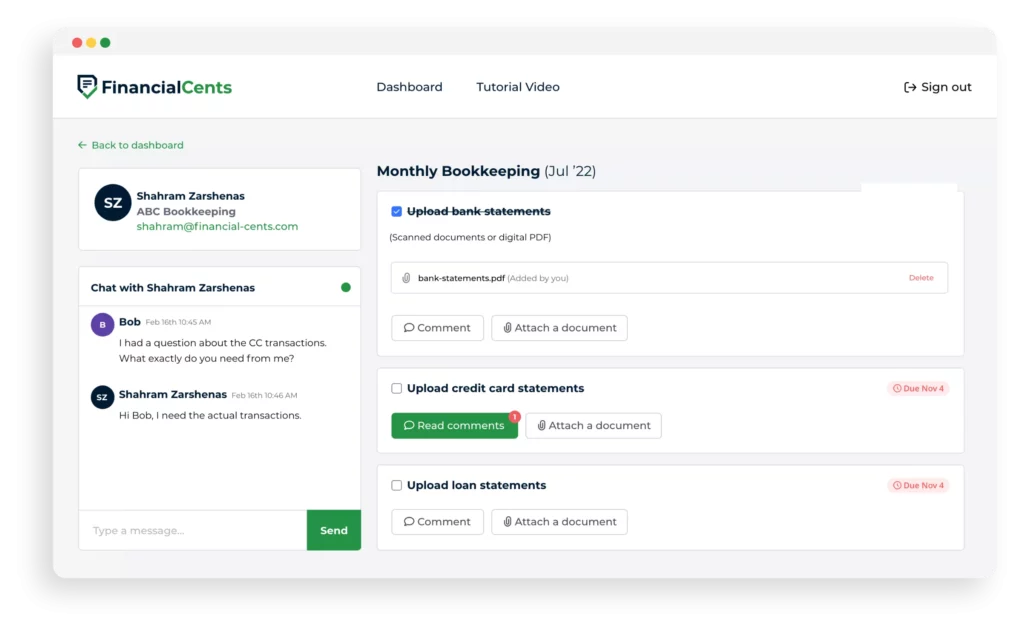 Client Tasks | Financial Cents